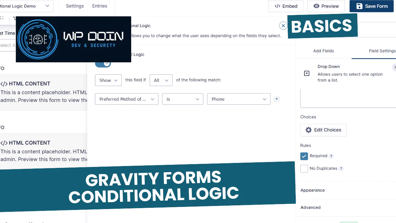Gravity Forms Conditional Logic - Basics (VIDEO) - Expert WordPress Services